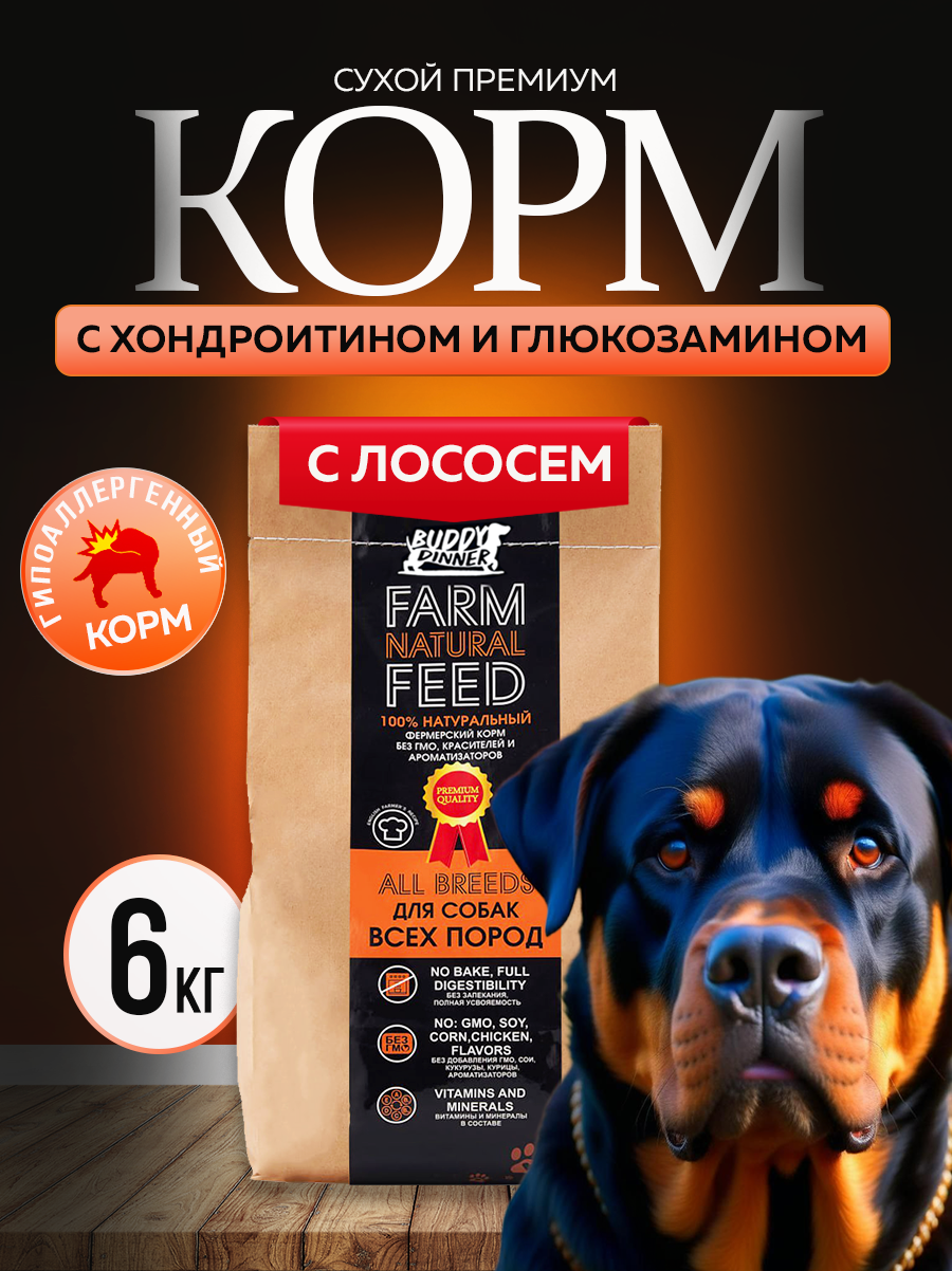 Сухой корм для собак крупных и средних пород Buddy Dinner Orange Line гипоаллергенный с лососем 6 кг