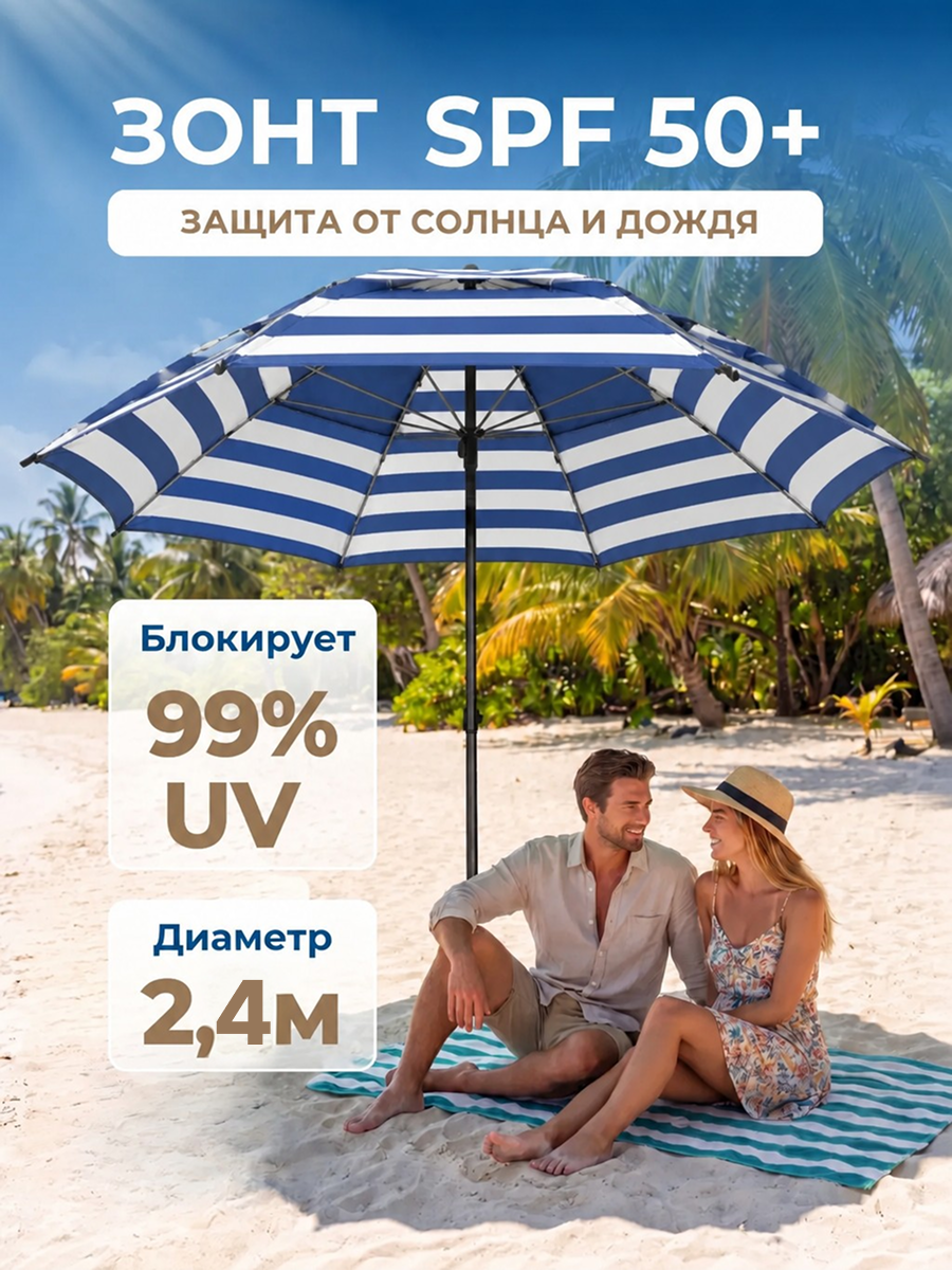 Зонт пляжный большой, от солнца, дождя, для рыбалки, дачи, пляжа