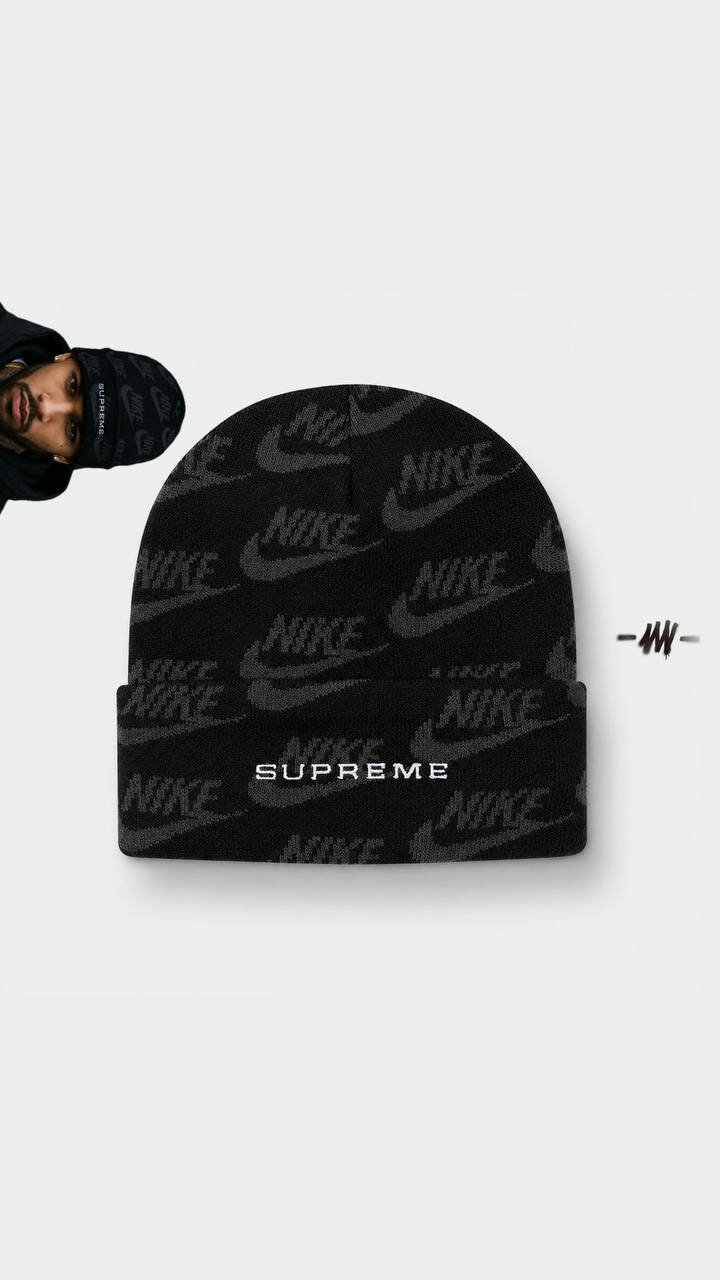 Шапка Supreme × Nike Air Jordan Jacquard Logo Beanie для мужчин