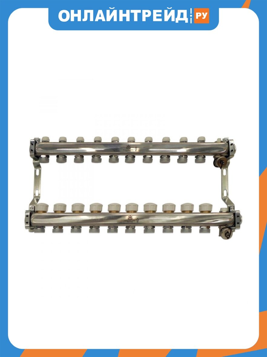 Коллектор Gekon 1"x3/4"EU, отв.-10 (в комплекте термостат, воздухоотводчик, вентиль)