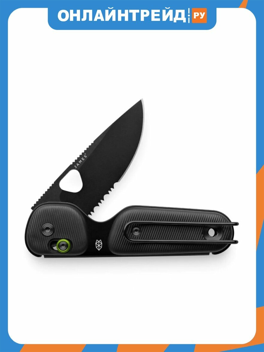 Нож The James Brand складной The Redstone, лезвие Sandvik 12C27 черное, рукоять Polypropylene, Serrated, Black
