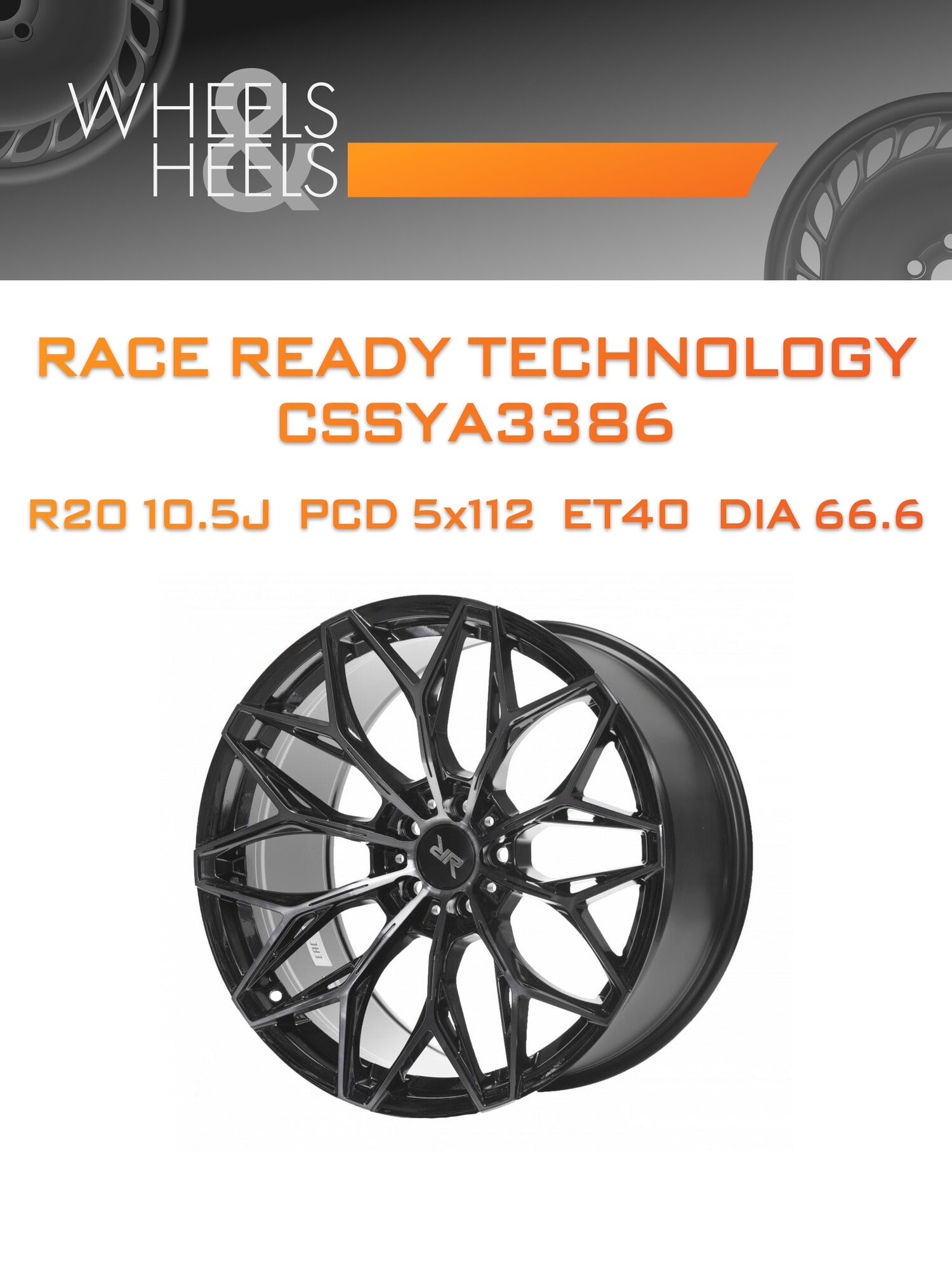 Диск Race Ready Technology CSSYA3386 20x10.5 5x112 et40 dia66.6 Чёрный глянцевый с проточкой, затемненный лак