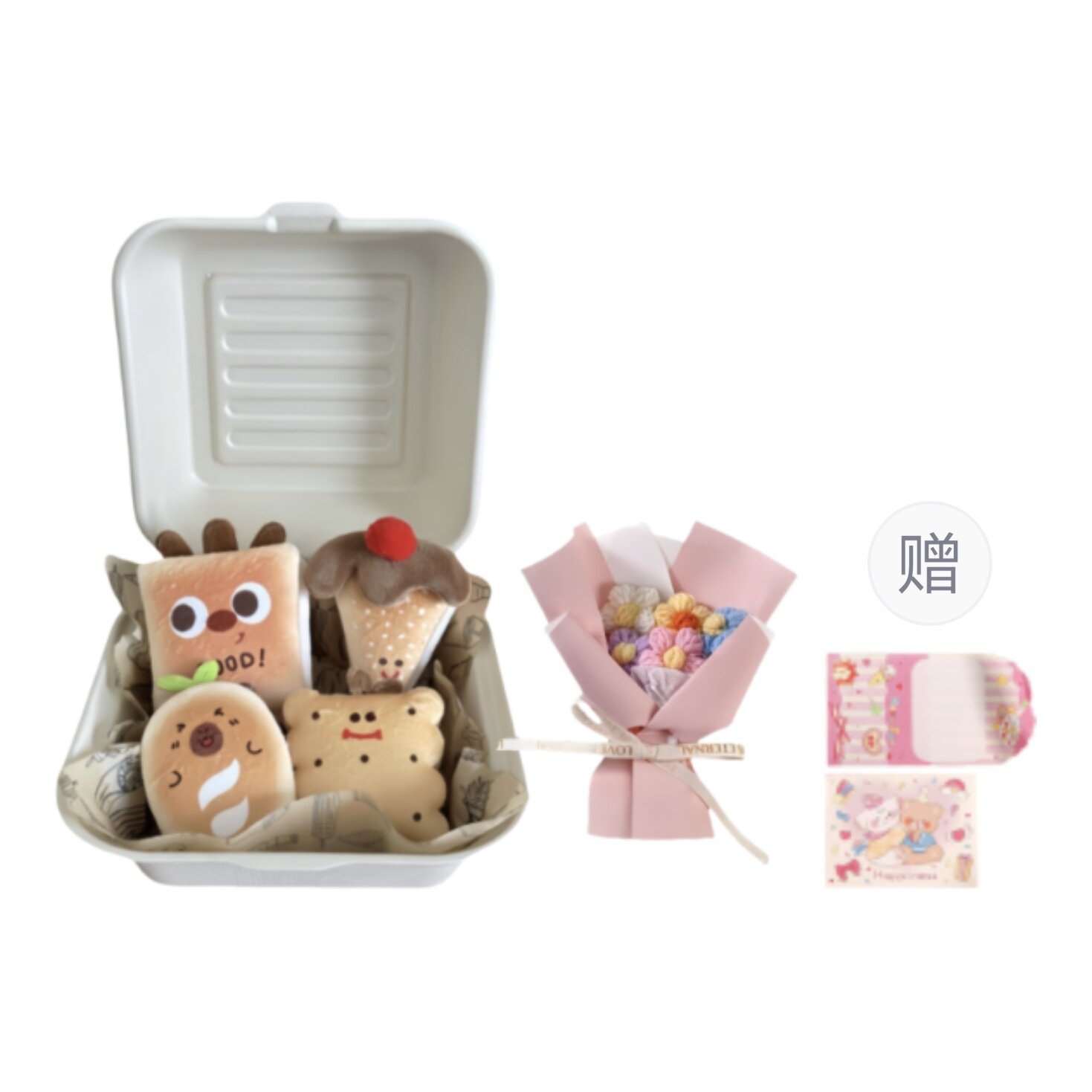 Десерт унисекс BUDUO Delicious Afternoon Tea Dessert Lunch Box+Cream Puff Bouquet[Includes Greeting Card], высота 7 см