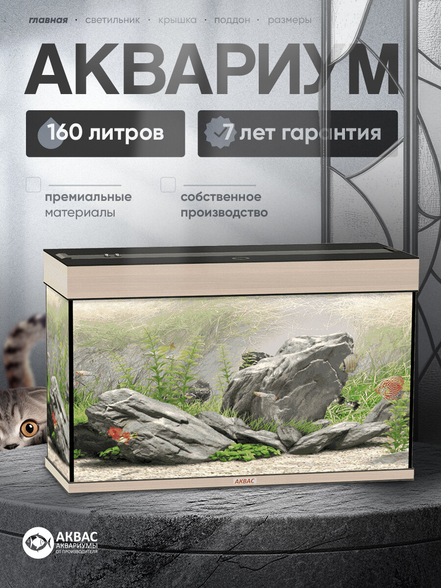 Аквариум 160 литров с крышкой и освещением, (91*36*58 см) Аквас