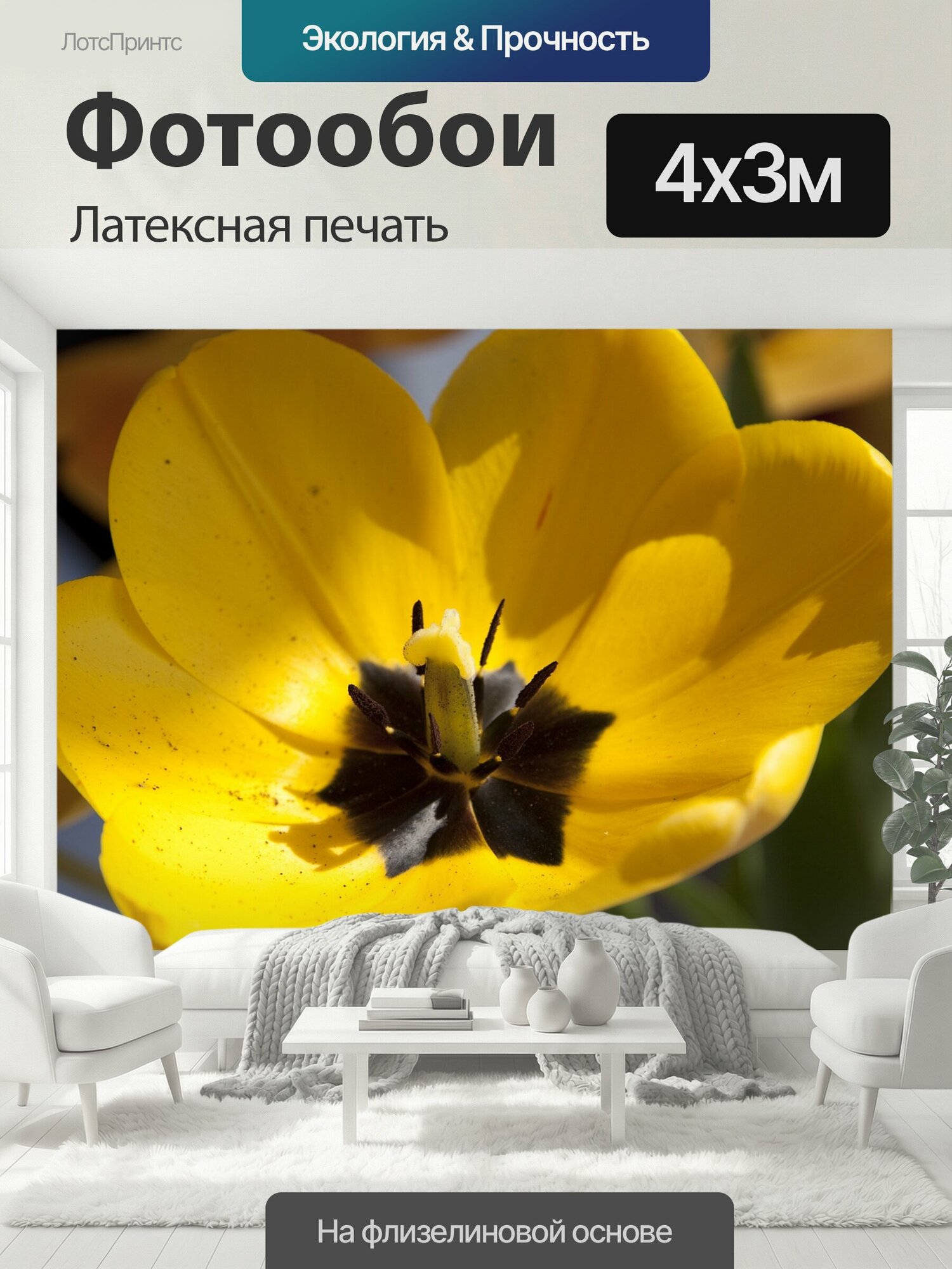 Фотообои моющиеся ударопрочные "Тюльпан, лили, природа" 400x300 см. латексная печать