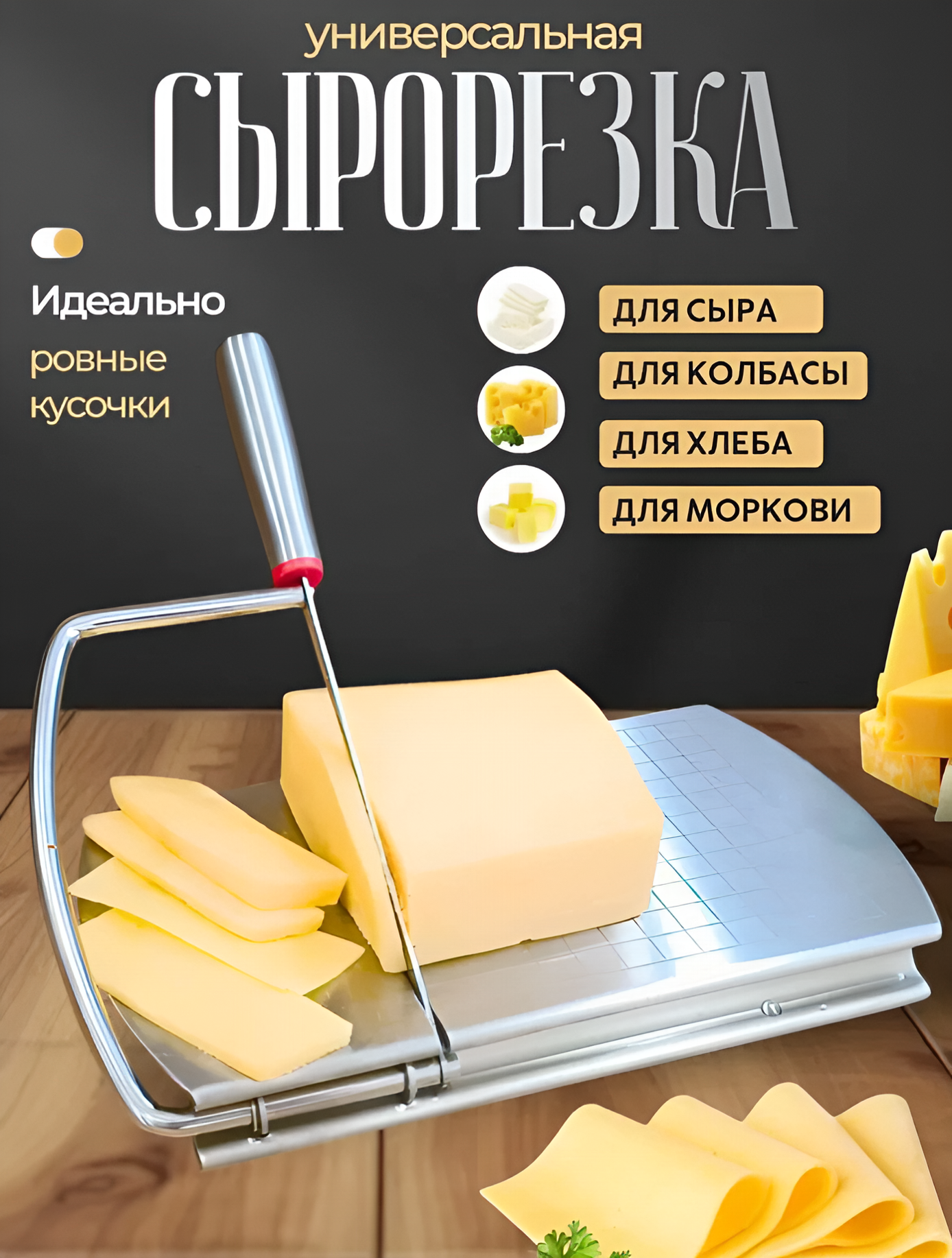 Универсальная сырорезка с разделочной доской из нержавеющей стали, слайсер для сыра