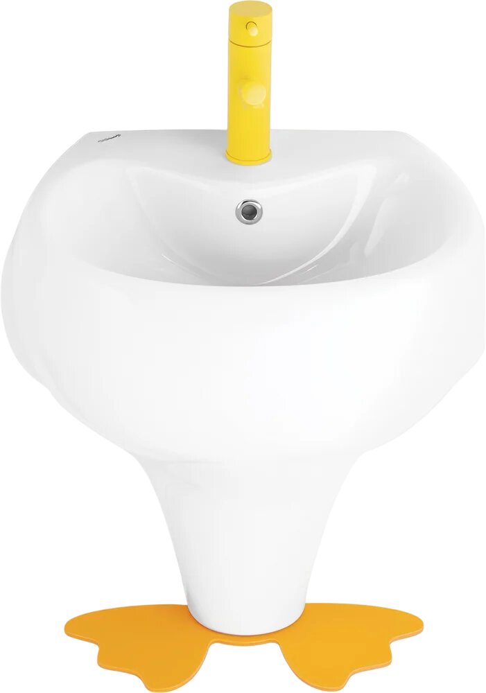 Раковина напольная Creavit Ducky DC052-00CB00E-0000 53 фарфоровая, раковина для ванной, белая, полукруглая, со встроенным сливом-переливом, для детей