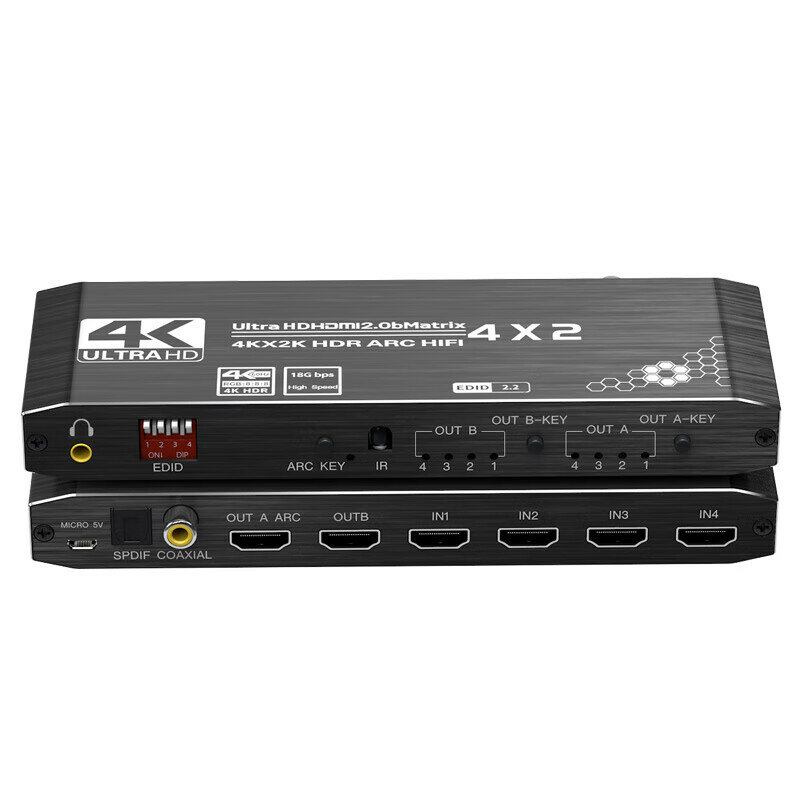 Tengfei HDMI 2.0 матричный коммутатор 4K 4 входа 2 выхода видео дистрибьютор Модель：HDMI 2.0 матричный коммутатор,