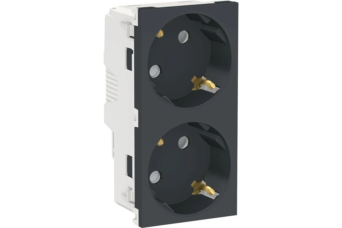 1 шт. Schneider Electric Unica New Антрацит Розетка двойная, со шторками, с заземлением, винт. зажим, NU306754A