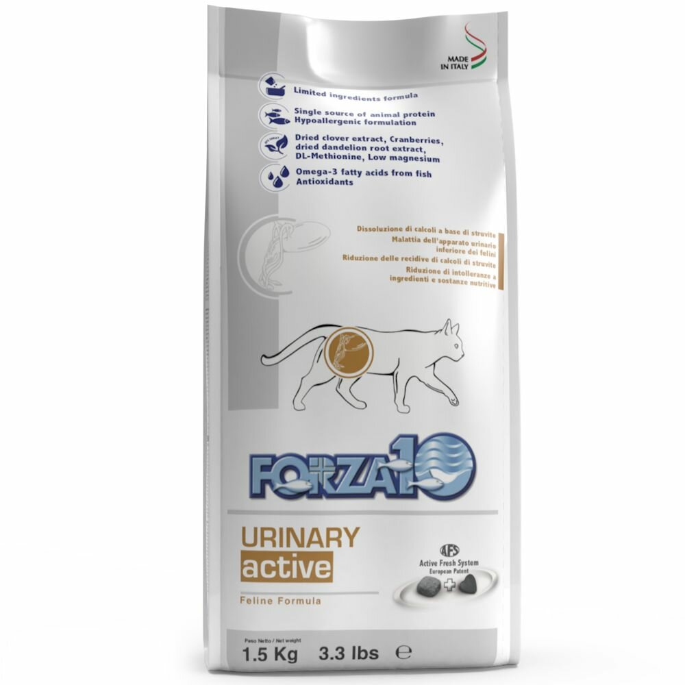 Сухой корм FORZA10 Urinary Active для взрослых кошек при заболеваниях мочевыводящих путей, рыба 1,5кг