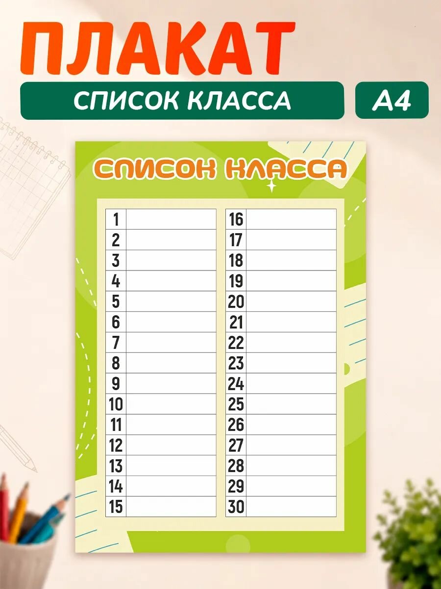 Плакат на стену список класса
