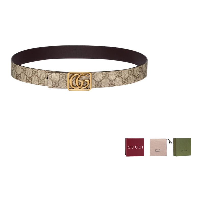 GUCCI GG Marmont Кожа GG Supreme Материал Металлический компонент Кожаные ремни Мужской Бежевый Темно-коричневый 90