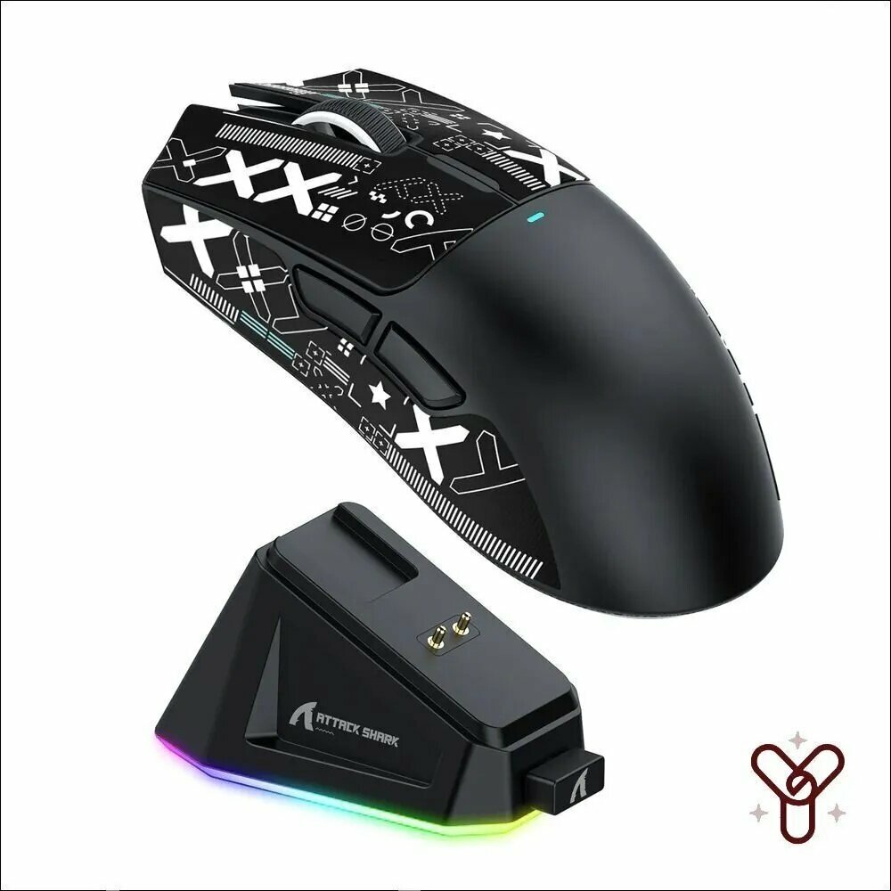 ATTACK SHARK Игровая мышь беспроводная Беспроводная игровая мышь ATTACK SHARK X11 с зарядной док-станцией, черный матовый, белый