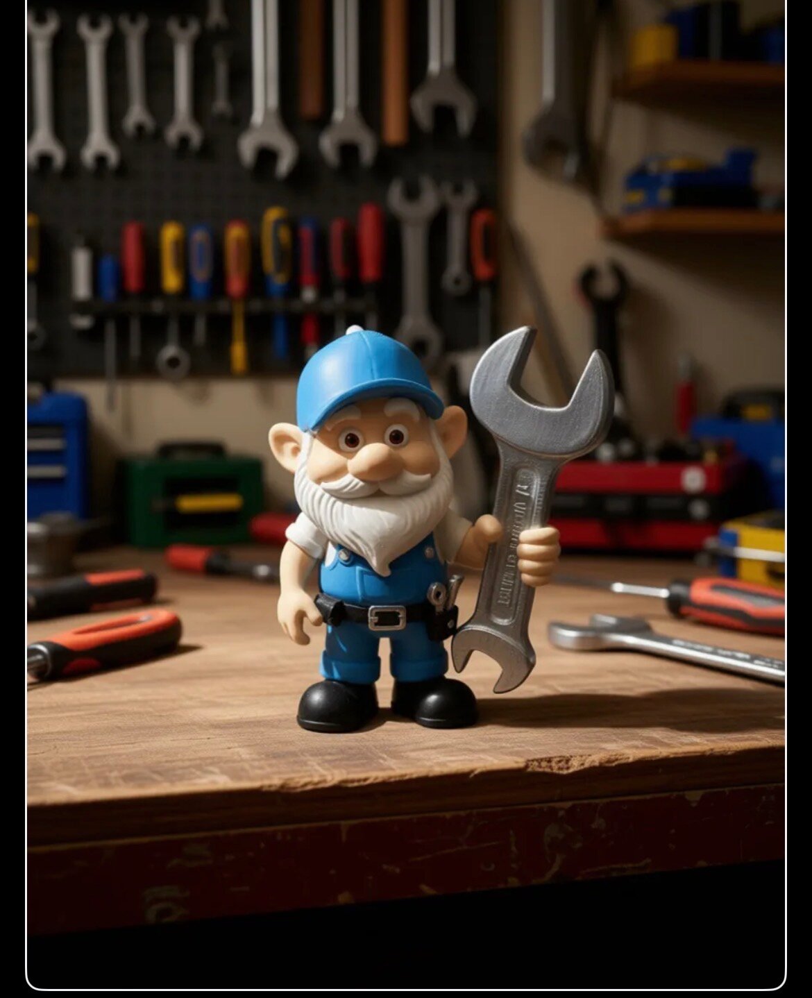 Фигурка Гном-Механик, с гаечным ключем, пластик, 10см, 3D-печать