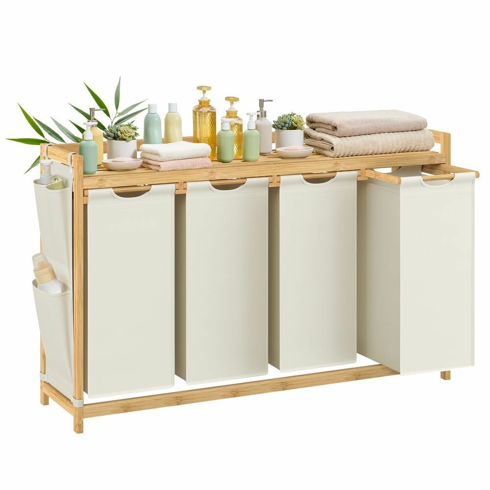 Корзина для белья SONGMICS - с 4 секциями, 124.6 x 33 x 78 см, 200 л, кремовый/бежевый, RLH120W01