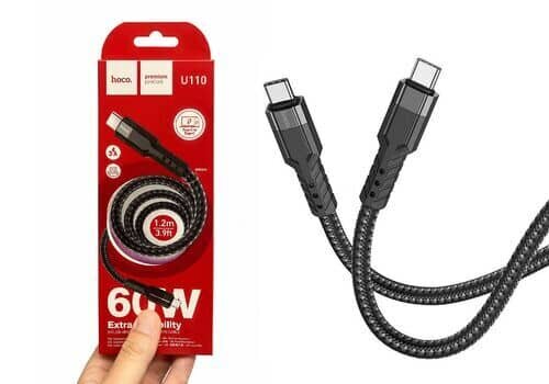 Hoco U110 USB Type-C (m) - USB Type-C (m), 1.2м, в оплетке, 3A, черный