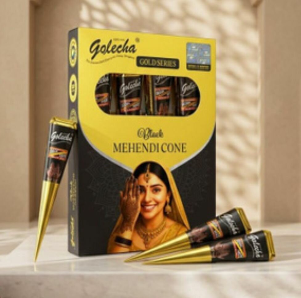 Хна в конусе для тату Черная Golecha Gold Series Black, 4 конуса по 25 гр (временная татуировка)