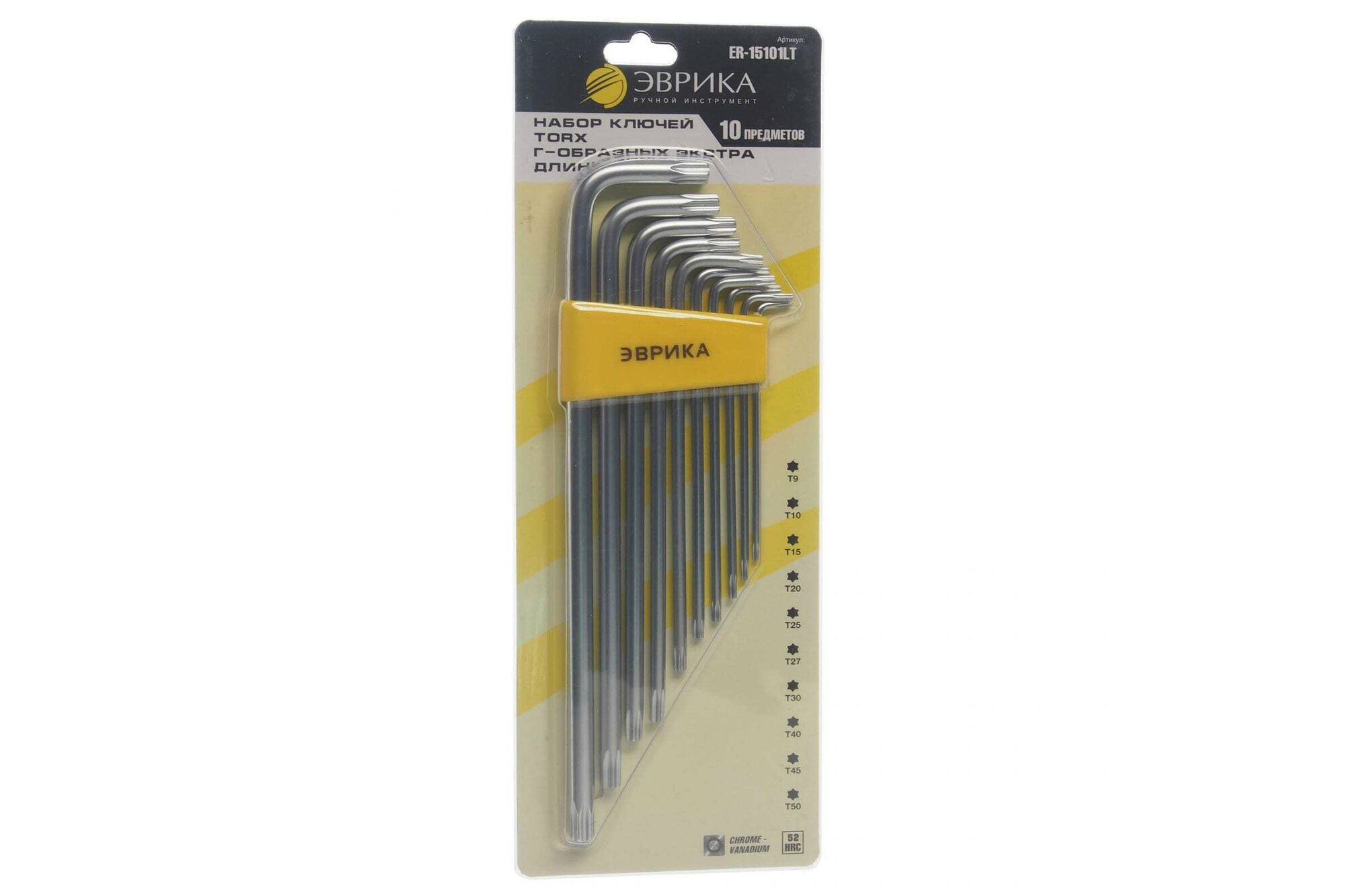 Набор Ключей TORX ER-15101LT: Г-образных удлиненных T9-T50 10 предметов эврика