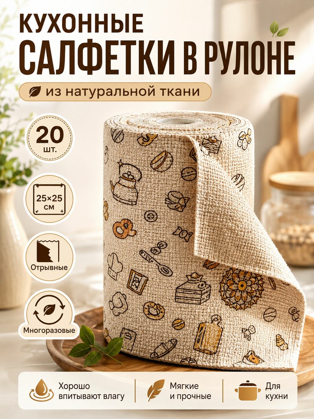 Салфетки для уборки, 20pcs, 25*25 см, 20 шт. квадратные набор