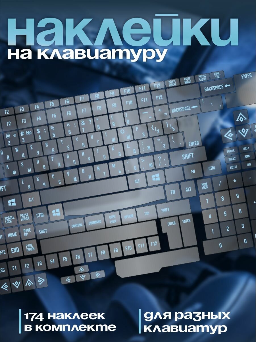 Наклейка на клавиатуру прозрачная голубой