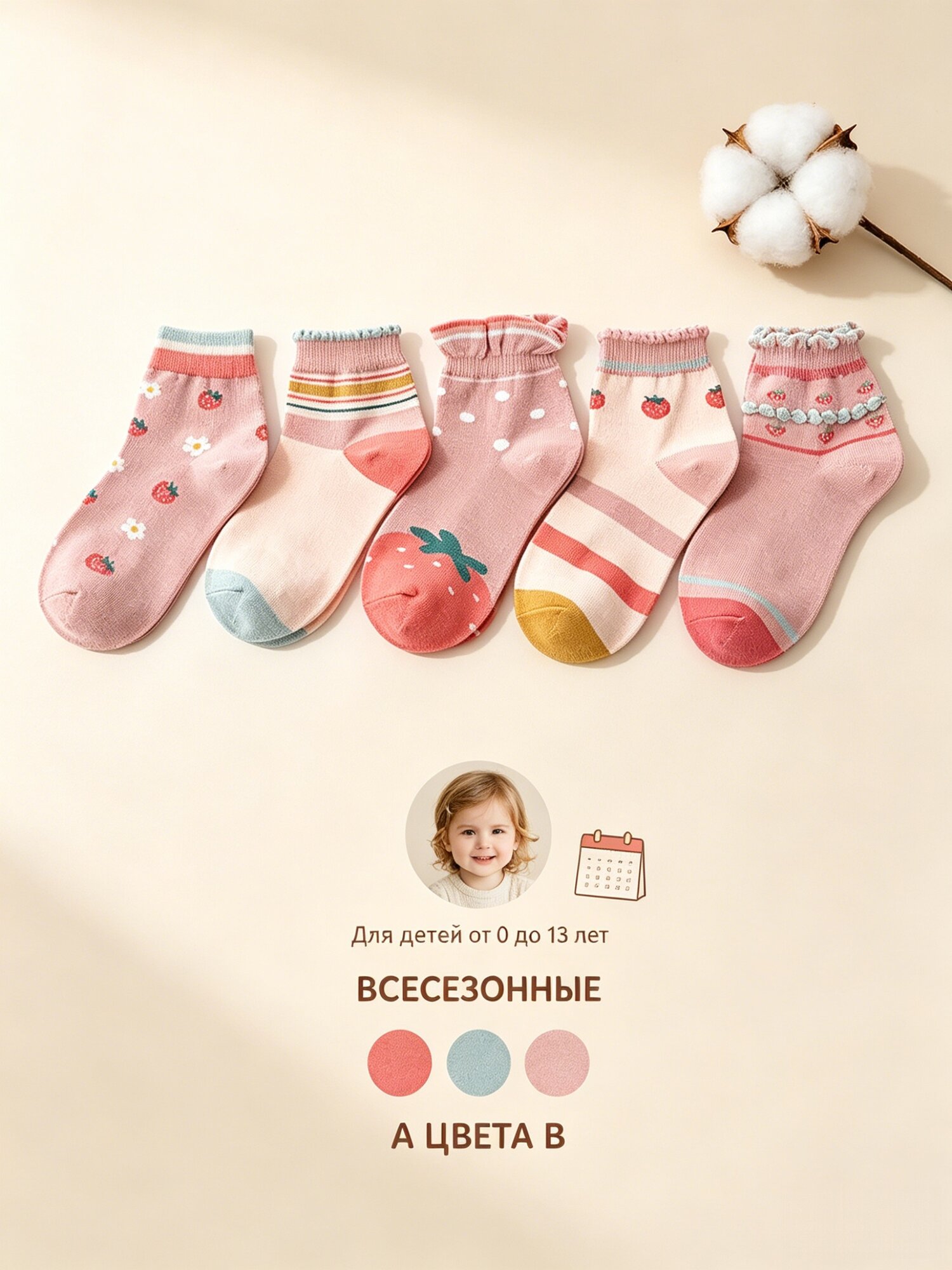Носки Базовая коллекция, 5 пар, размер 6-8 лет [ 16-18cm ], мультиколор — фото 1