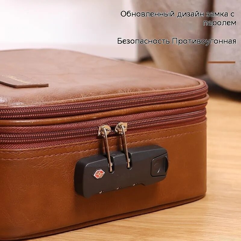 Кейс-органайзер для документов с кодовым замком, отделениями и карманами, коричневый — фото 1