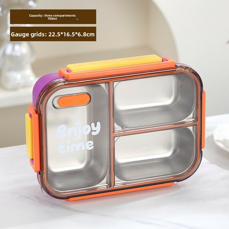 Stainless steel food container with three compartments for school and office use 700ml yellow