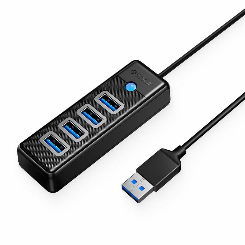 USB HUB разветвитель ORICO PW4U-U3-015-BK-EP, ЮСБ концентратор для ноутбука на 4 порта, хаб для компьютера 4 x USB 3.0, 5 Гбит/с, кабель 0,15 м черный