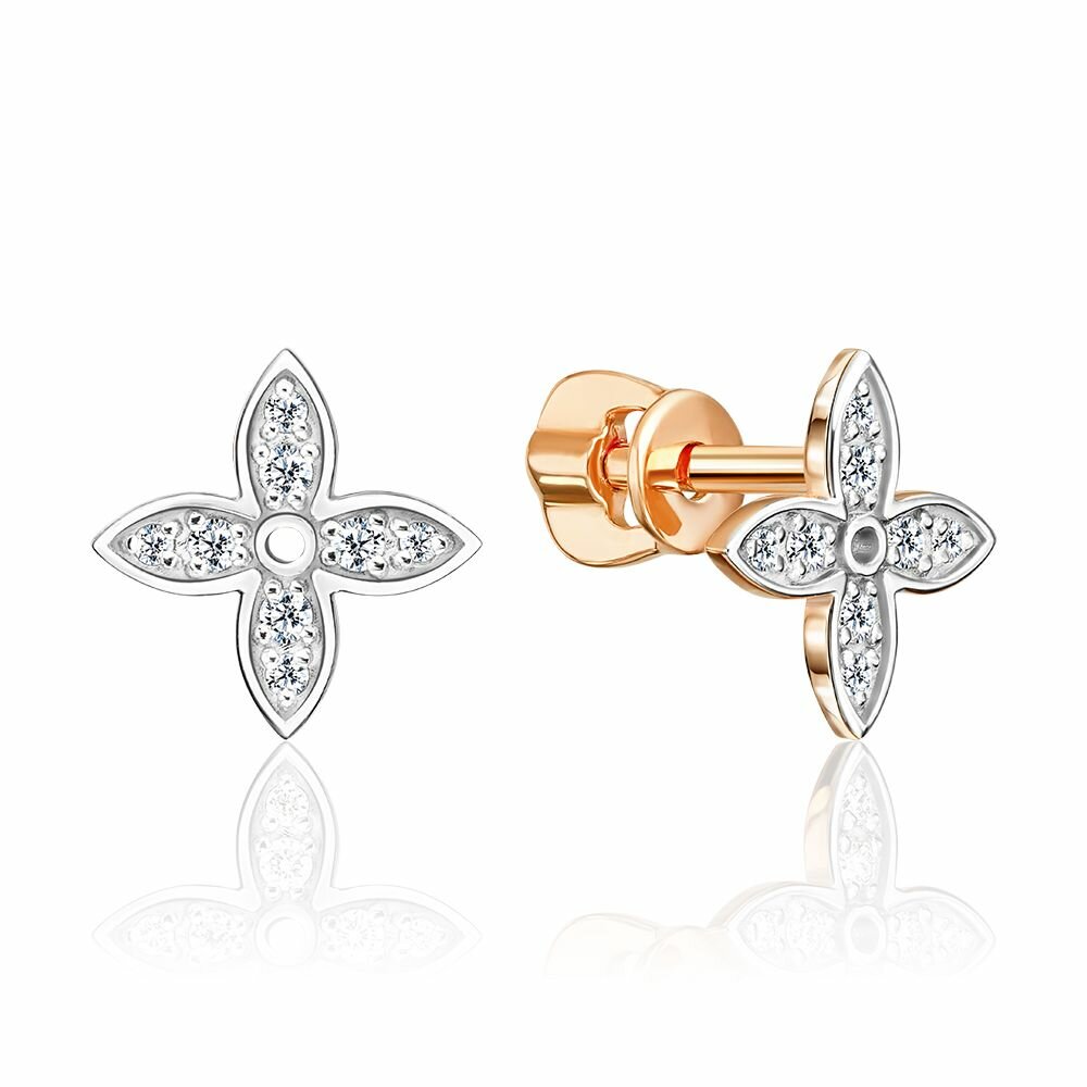 Серьги пусеты, красное золото, 585 проба, бриллиант