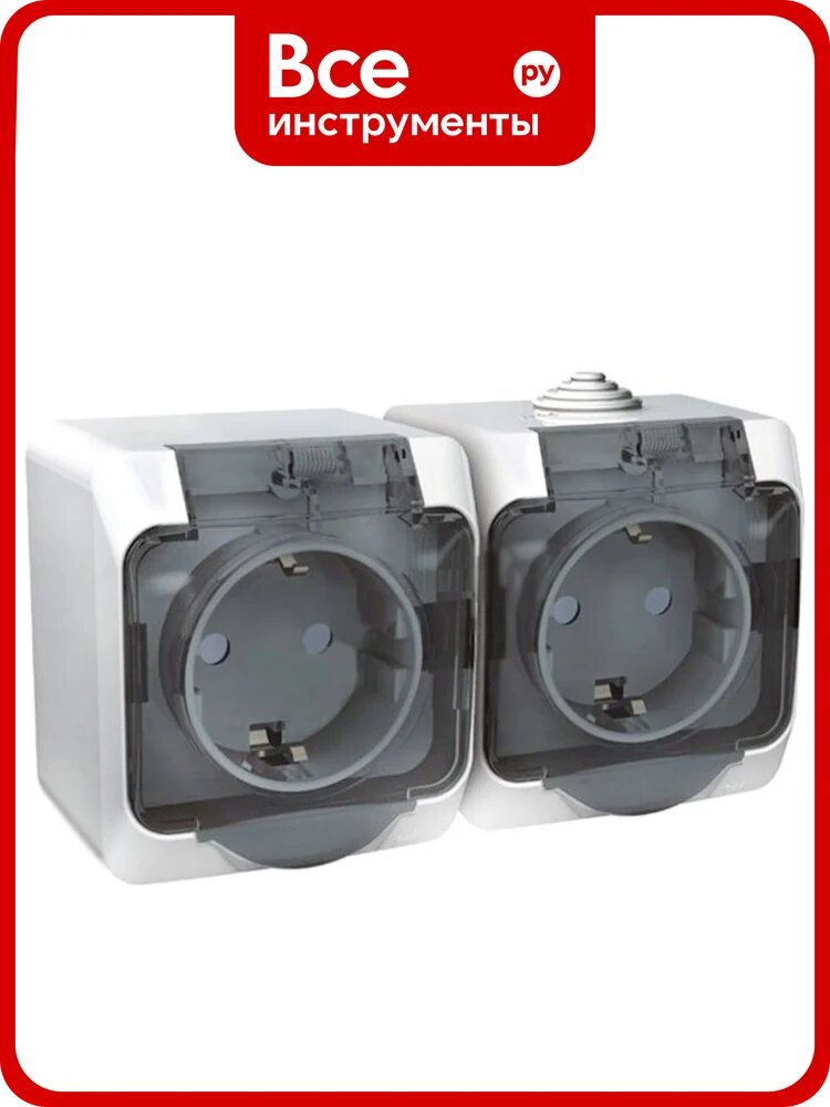 Блок, Systeme, Systeme Electric ОП Этюд IP44 белая, 2-местая розетка с заземлением, защитные шторки