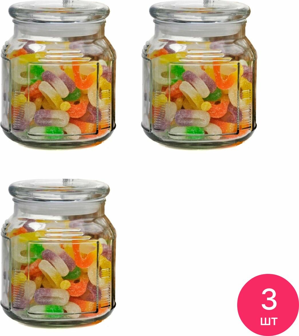 Банка для сыпучих продуктов Mallony / Маллони ARIA с крышкой, стеклянная, прозрачная, объемом 750мл / товары для дома (комплект из 3 шт)