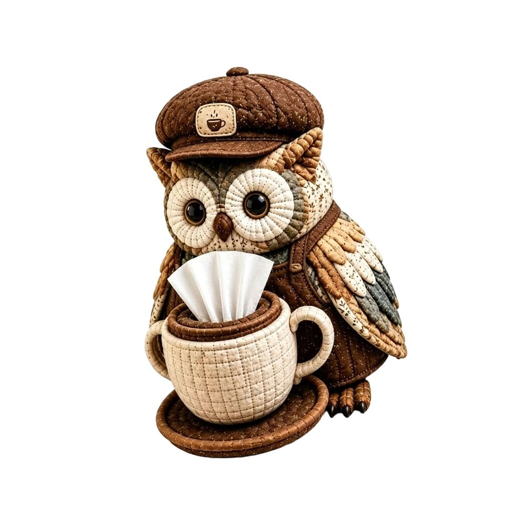 Tabletop Tissue Owl Fabric Tissue Box Cover for Dining Table, Kitchen Counter and Living Room Home Decor