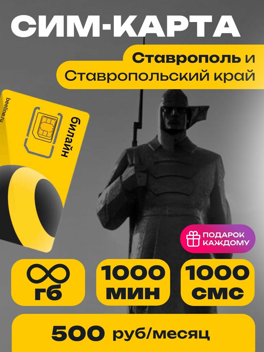Сим-карта Билайн тариф Эксклюзивный Онлайн Ставропольский край Безлимитный интернет и 1000 минут за 500 руб.