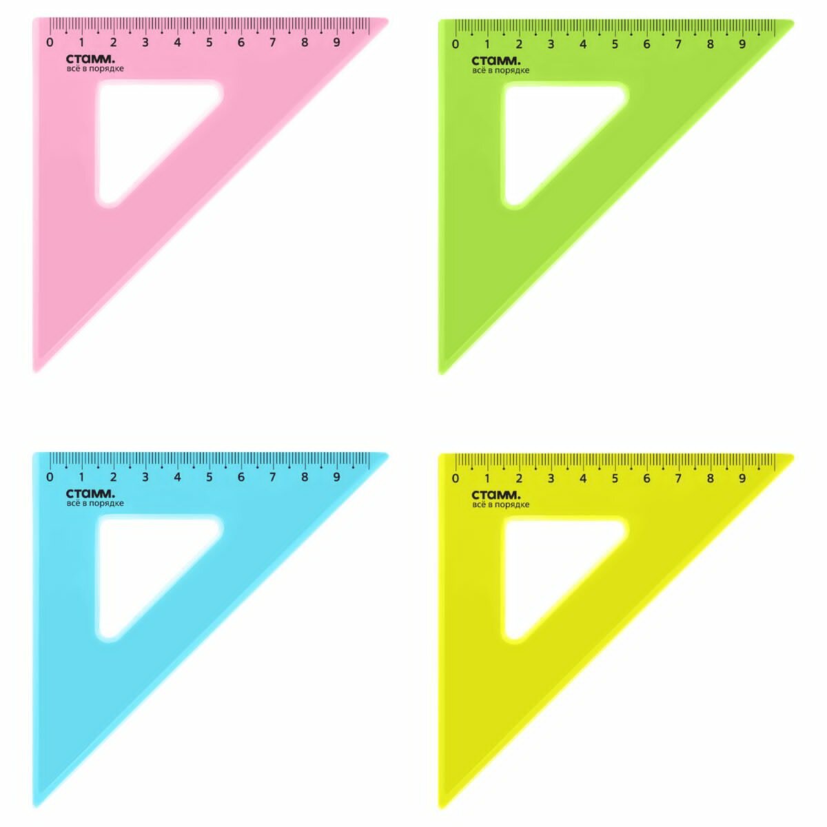 Треугольник 45°, 9см Стамм Neon Cristal, пластик цветной (ТК32), 320шт.