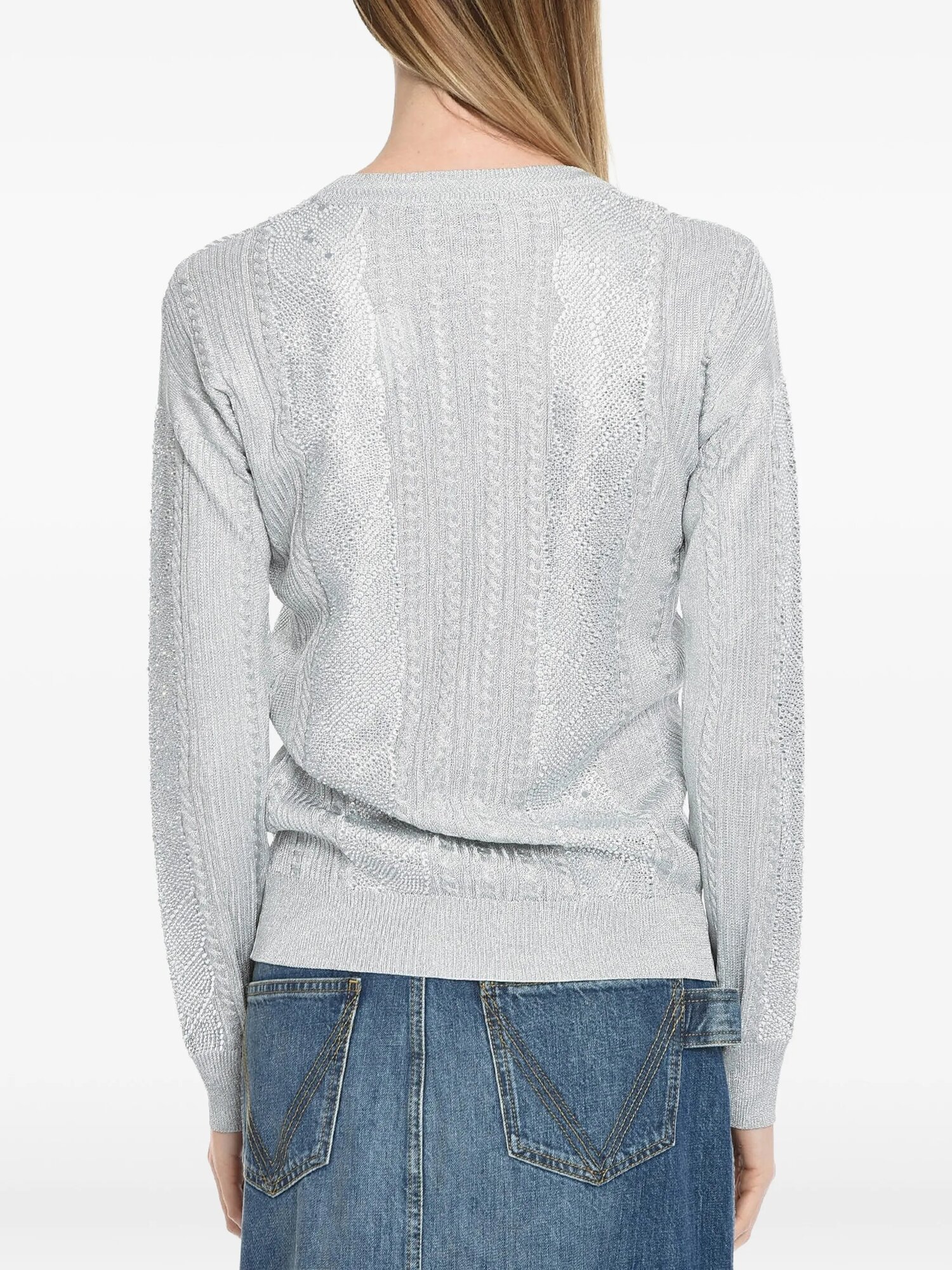 Свитер PHILIPP PLEIN Cable-knit sweater, размер 38, , серебристый/красный — фото 1
