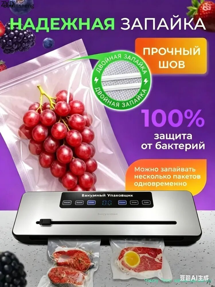 Вакууматор для продуктов с двойным швом, супермощный 85КПА, 145 W, 12 л/мин, вакуумный упаковщик, запаиватель пакетов с резаком и пакетами
