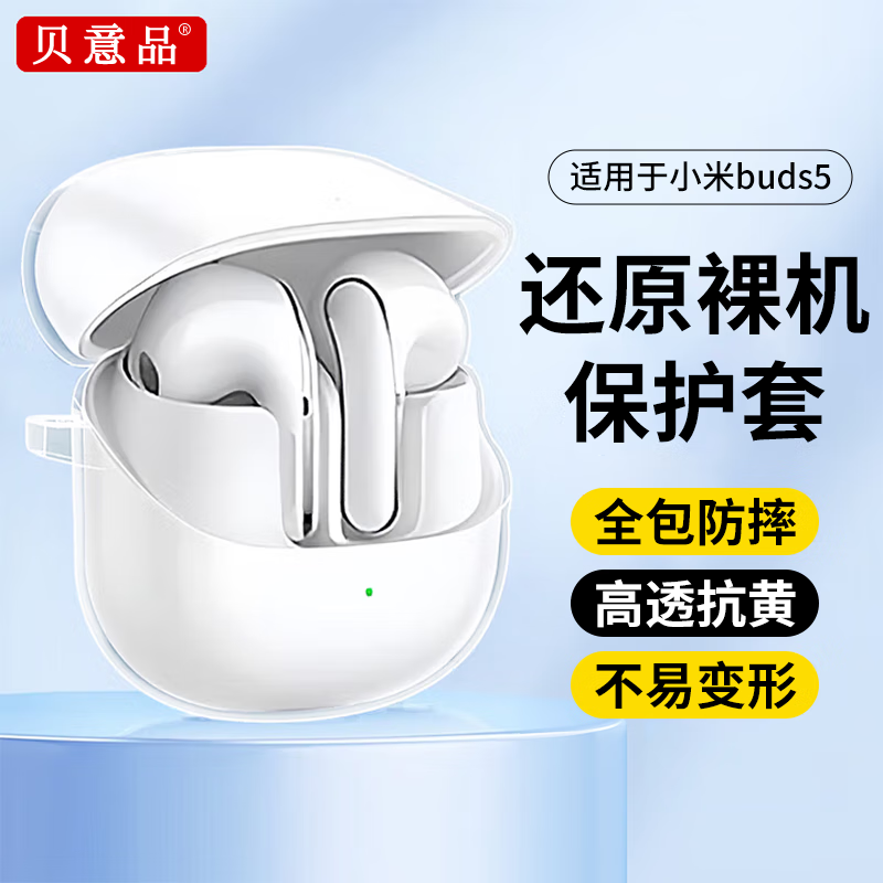 Прозрачный силиконовый чехол Beiyipin для Xiaomi Buds 5 и 5 Pro - Защитный зарядный футляр с полной защитой
