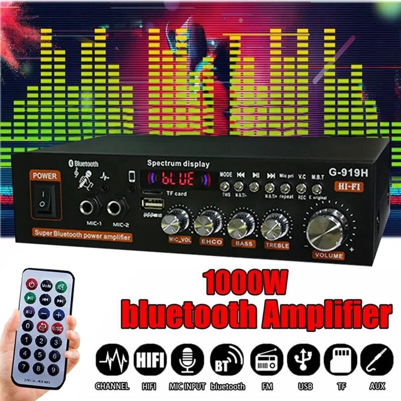 Усилитель мощности 1000 Вт G919H для домашнего использования, HIFI, Bluetooth 5.0, аудио, сабвуфер, колонки, USB-усилитель, вилка EU.