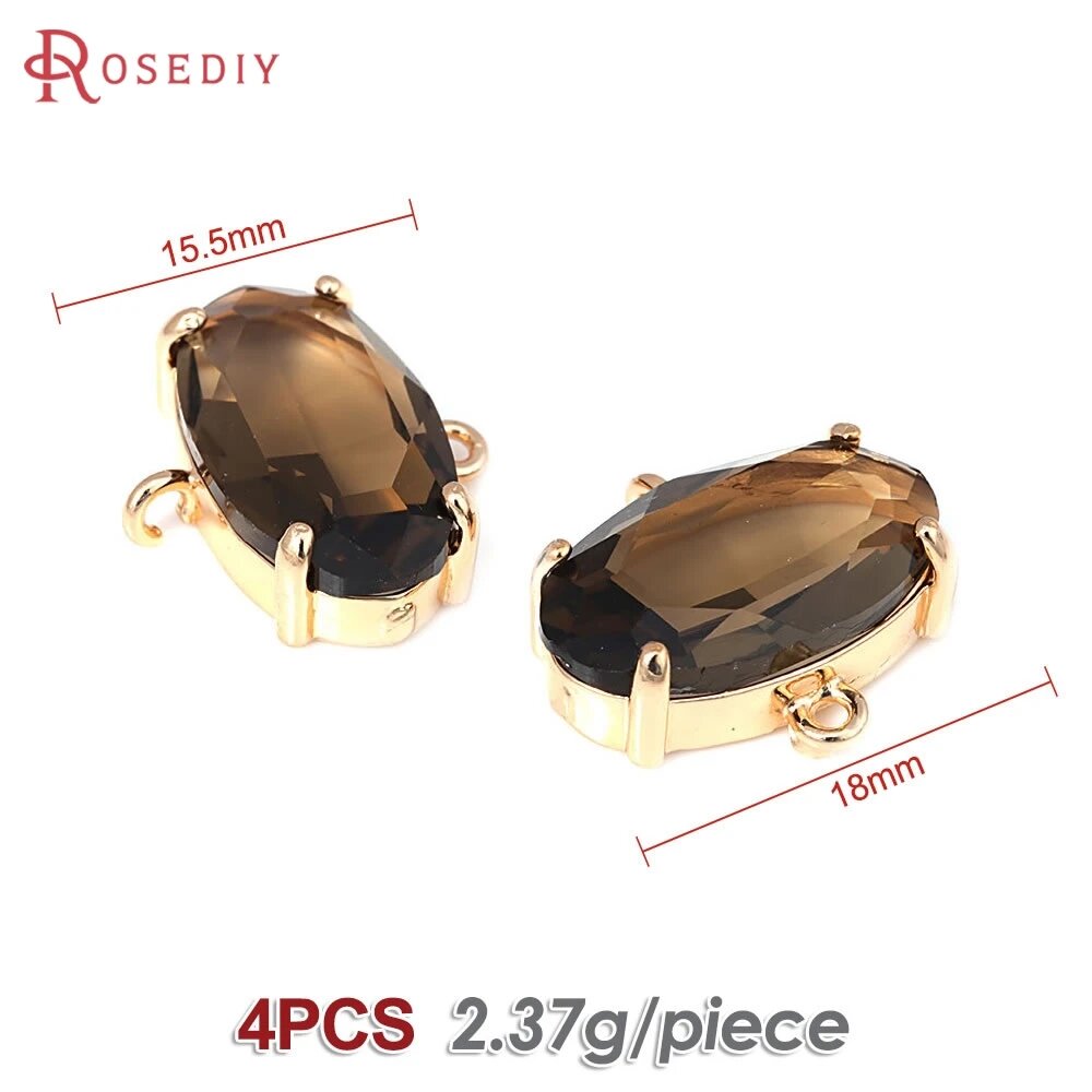 Подвески-шармы Rosediy, латунь, 18К золото, овальные, 2 отверстия