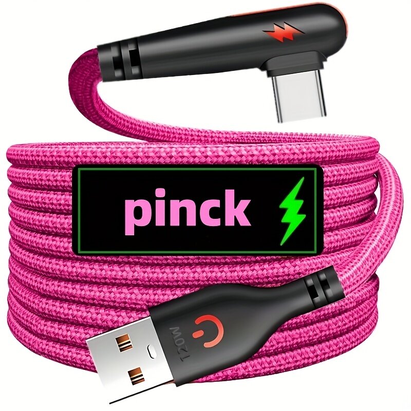Кабель USB Type-C быстрой зарядки с угловым разъемом, плетеный, 1 м, розовый