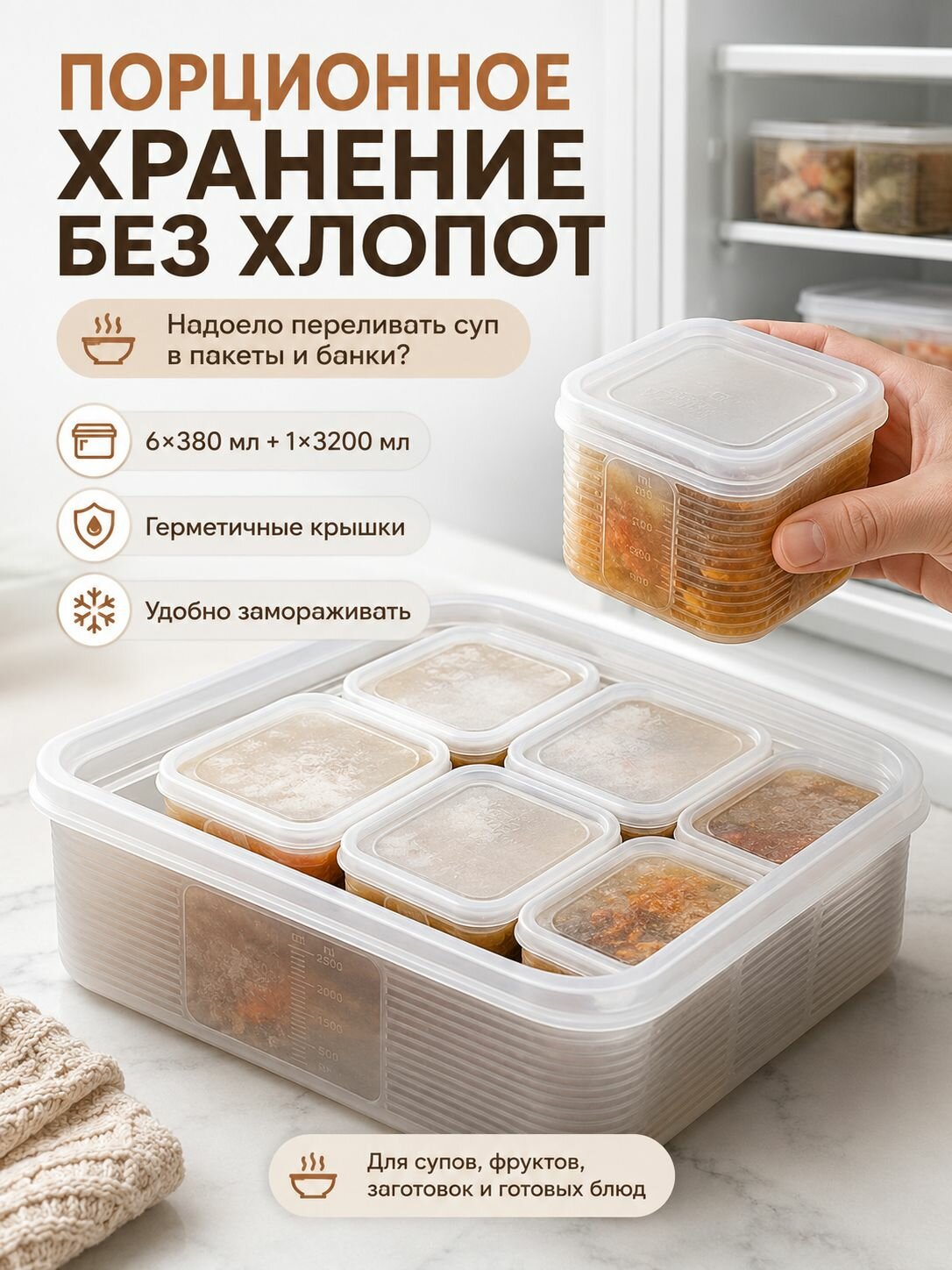 Контейнер пищевой, 380 мл, 7 шт