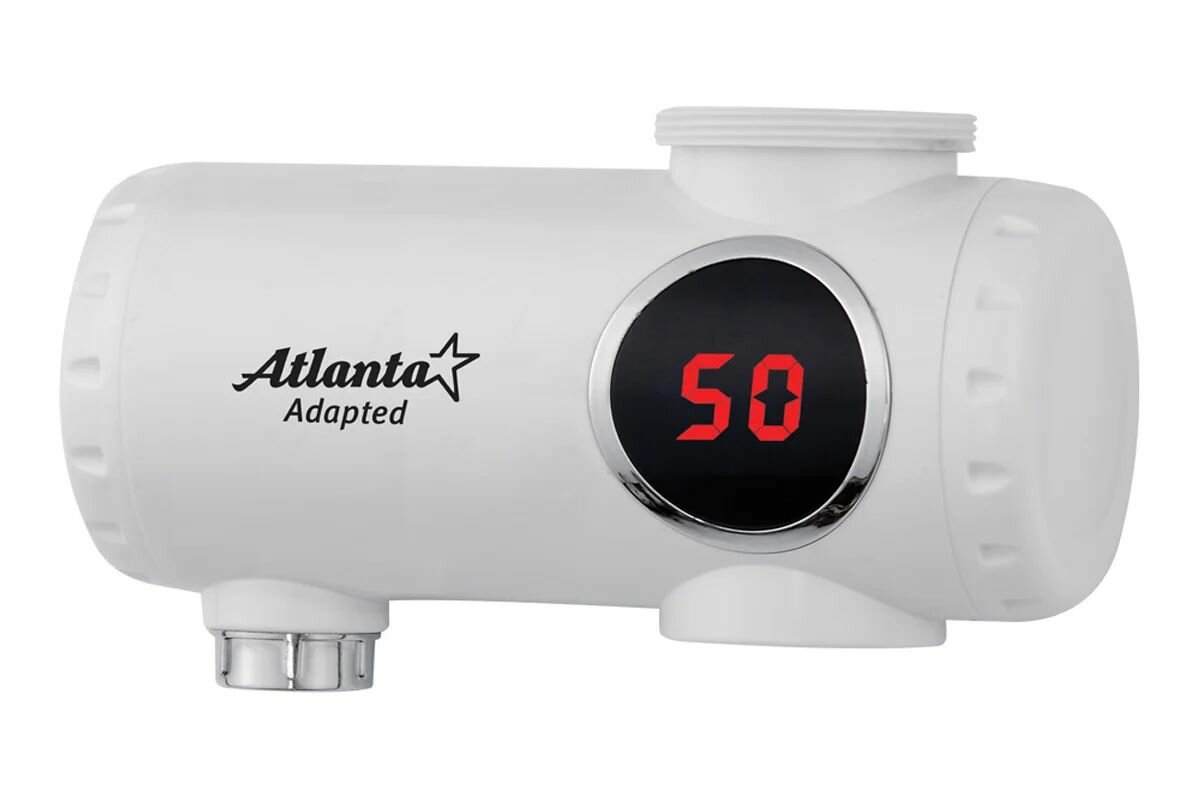 Водонагреватель проточный Atlanta ATH-7425, мощность 3000 Вт, установка непосредственно на излив смесителя, LED дисплей, нагрев потока в диапазоне 30-60 C