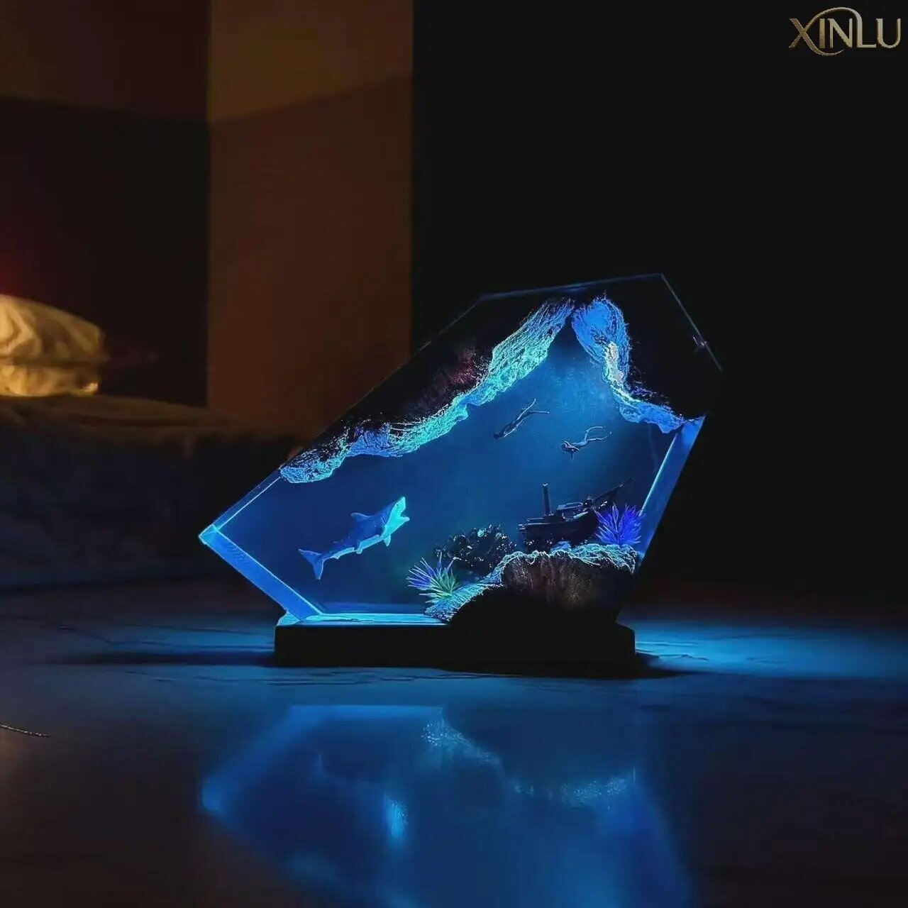 Ночная лампа «море» с пультом ДУ, дерево+смола, USB, RGB-подсветка