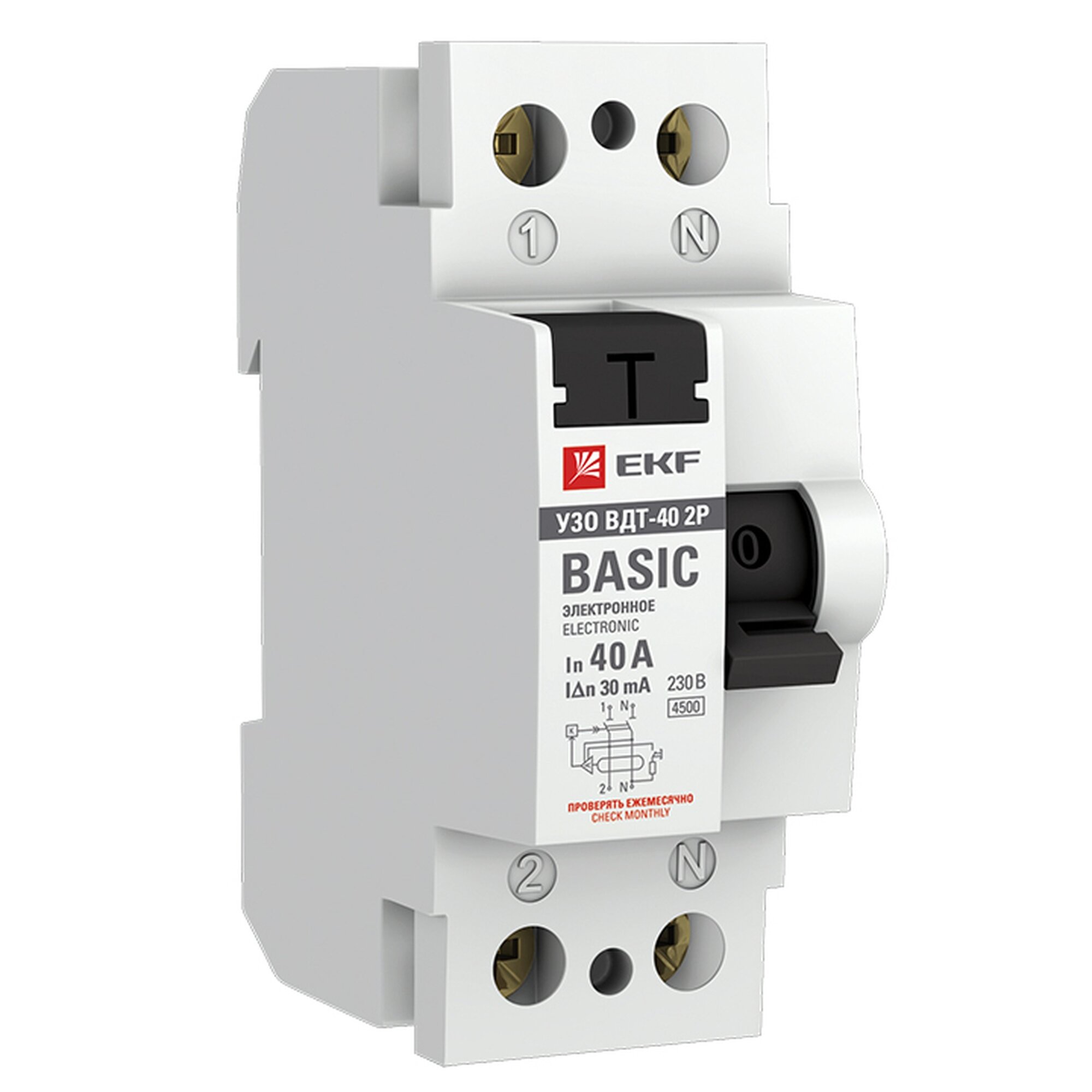 Устройство защитного отключения УЗО ВД-40 2P 40А/ 30мА (электронное) EKF Basic