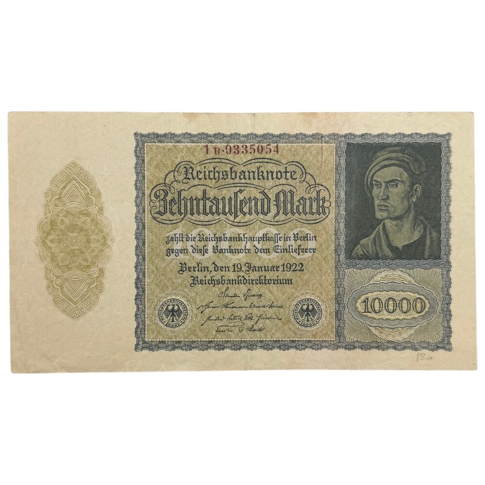Веймарская республика (Германия) 10000 марок 1922 г. (Без литеры) (Малый формат) (Серия 1b)