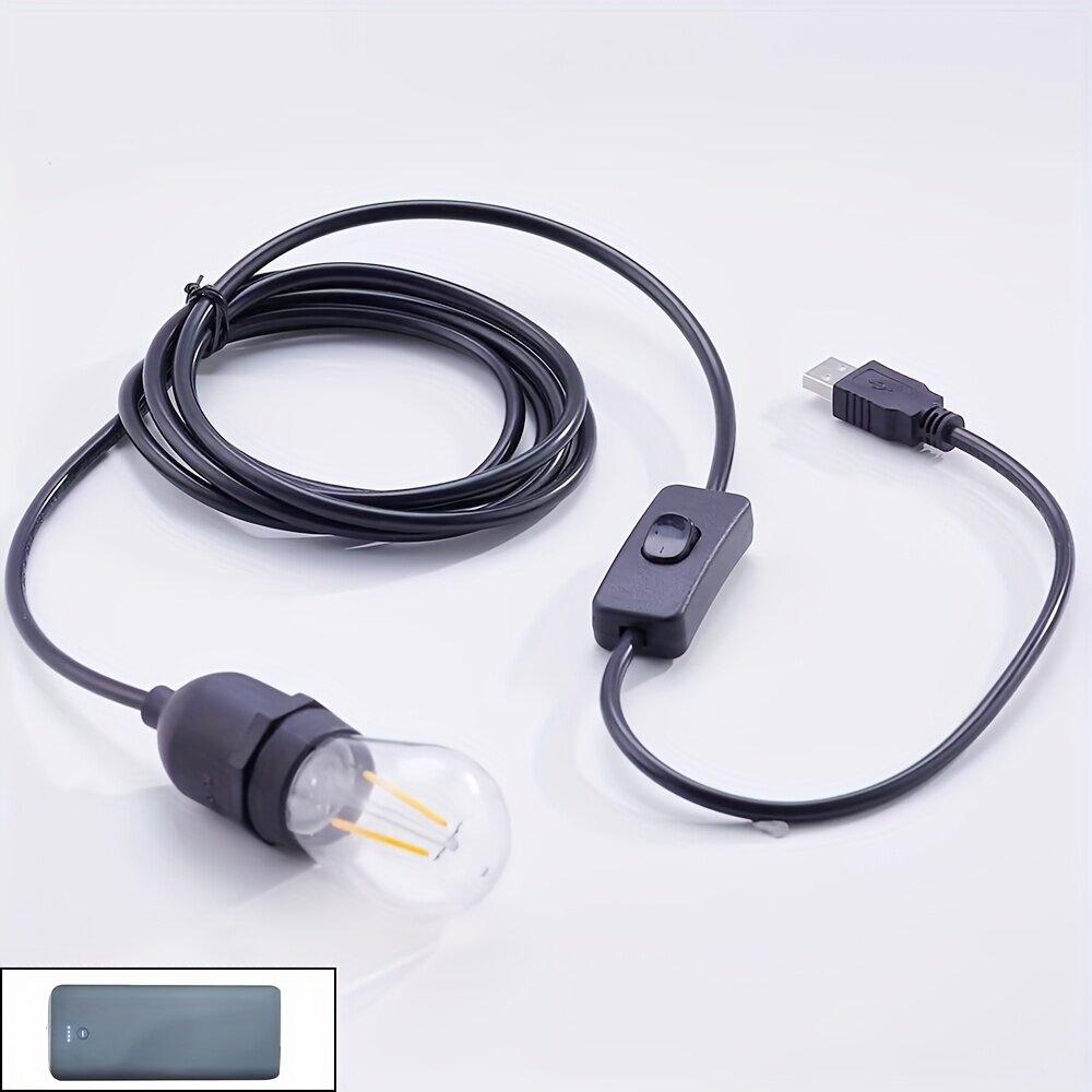 USB портативная светодиодная лампа для палатки и кемпинга, 3м кабель, 3-5V, цоколь E26/E27, теплый белый свет, с выключателем, для гаража, лодки и аварийного освещения