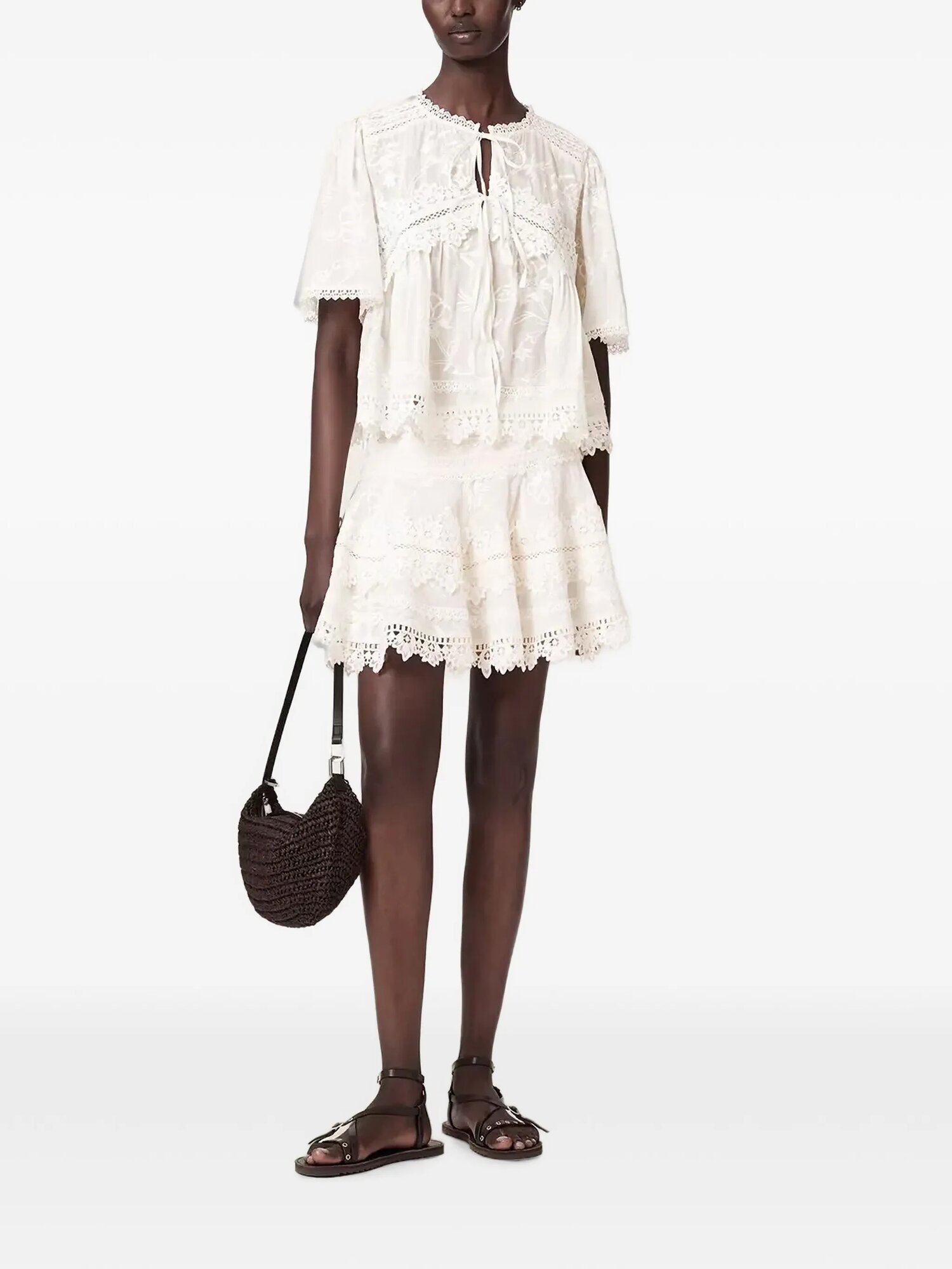 Юбка AllSaints Lillith A-line mini skirt, размер 10, бежевый/белый — фото 1