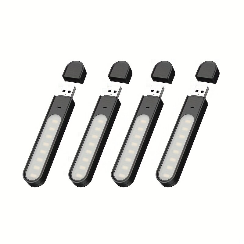 4 шт. USB мини-ночник, черный, светодиодный, энергосберегающий, портативный, для спальни, улицы, палатки, защита глаз для чтения