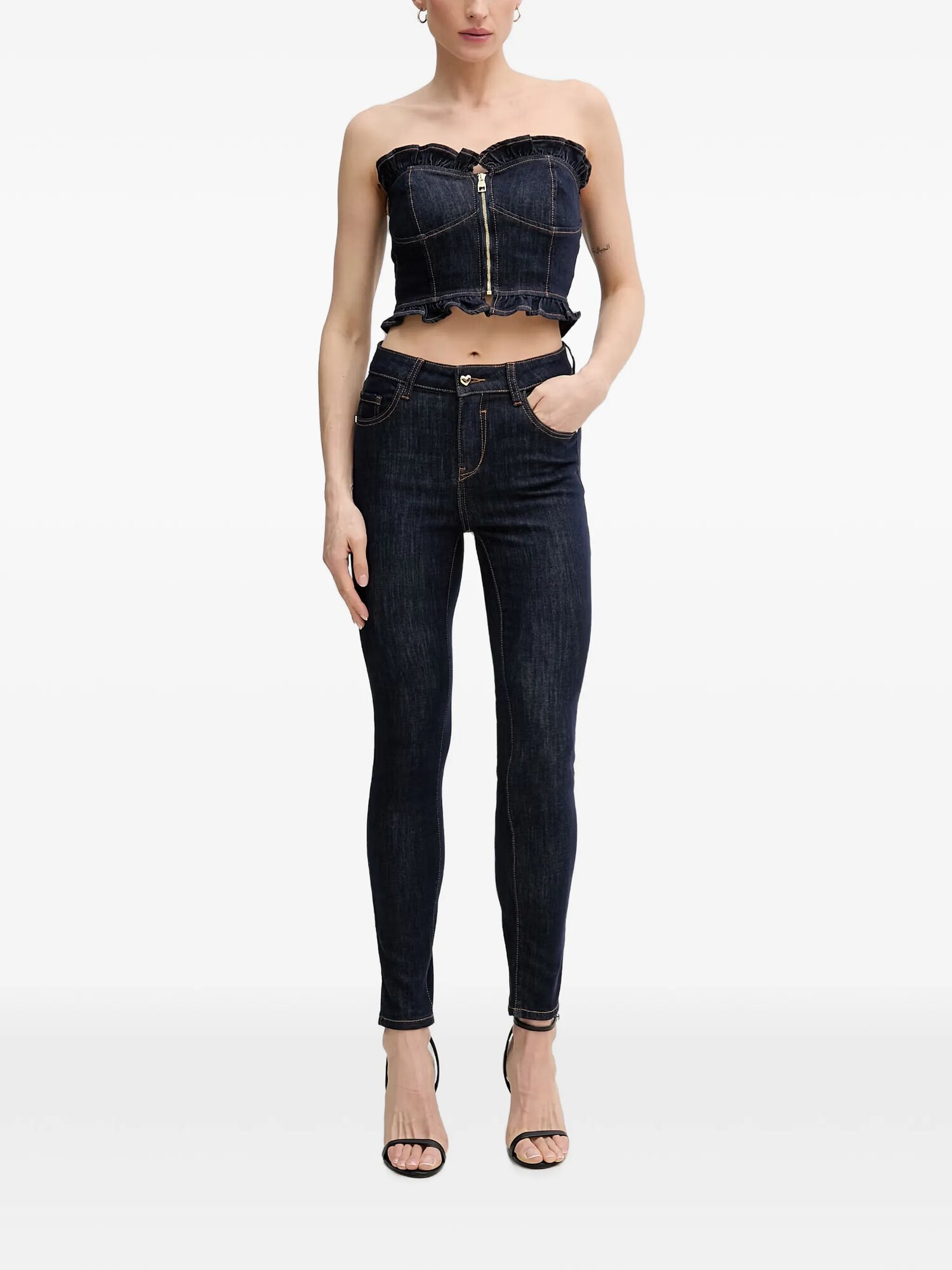 Топ GAUDI Ruffled-trim zip-up corset top, размер 40, синий — фото 1