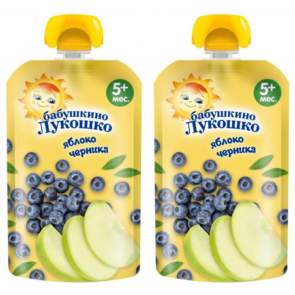 Пюре Бабушкино Лукошко из яблок и черники, с 5 месяцев, 90 гр, 2 шт.